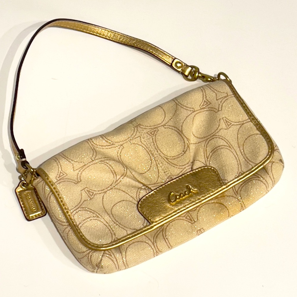 Coach Gold Canvas Signature Monogram Leather Trim Sma… - Gem